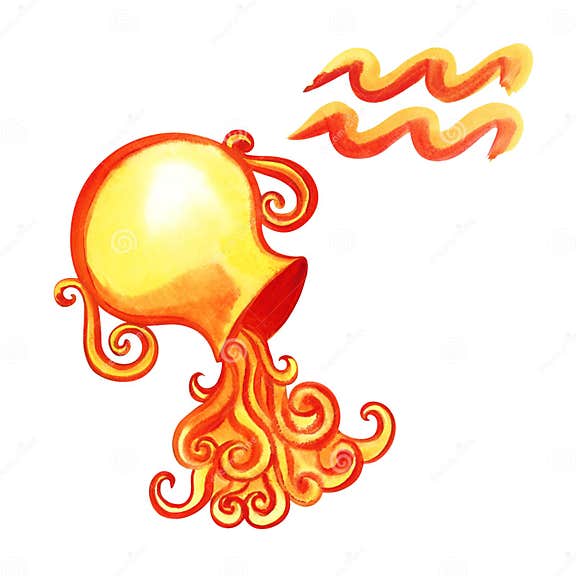 Aquarius Zodiac Sign By Horoscope The Watercolor Is Hand Drawn Artistic Color Colorized