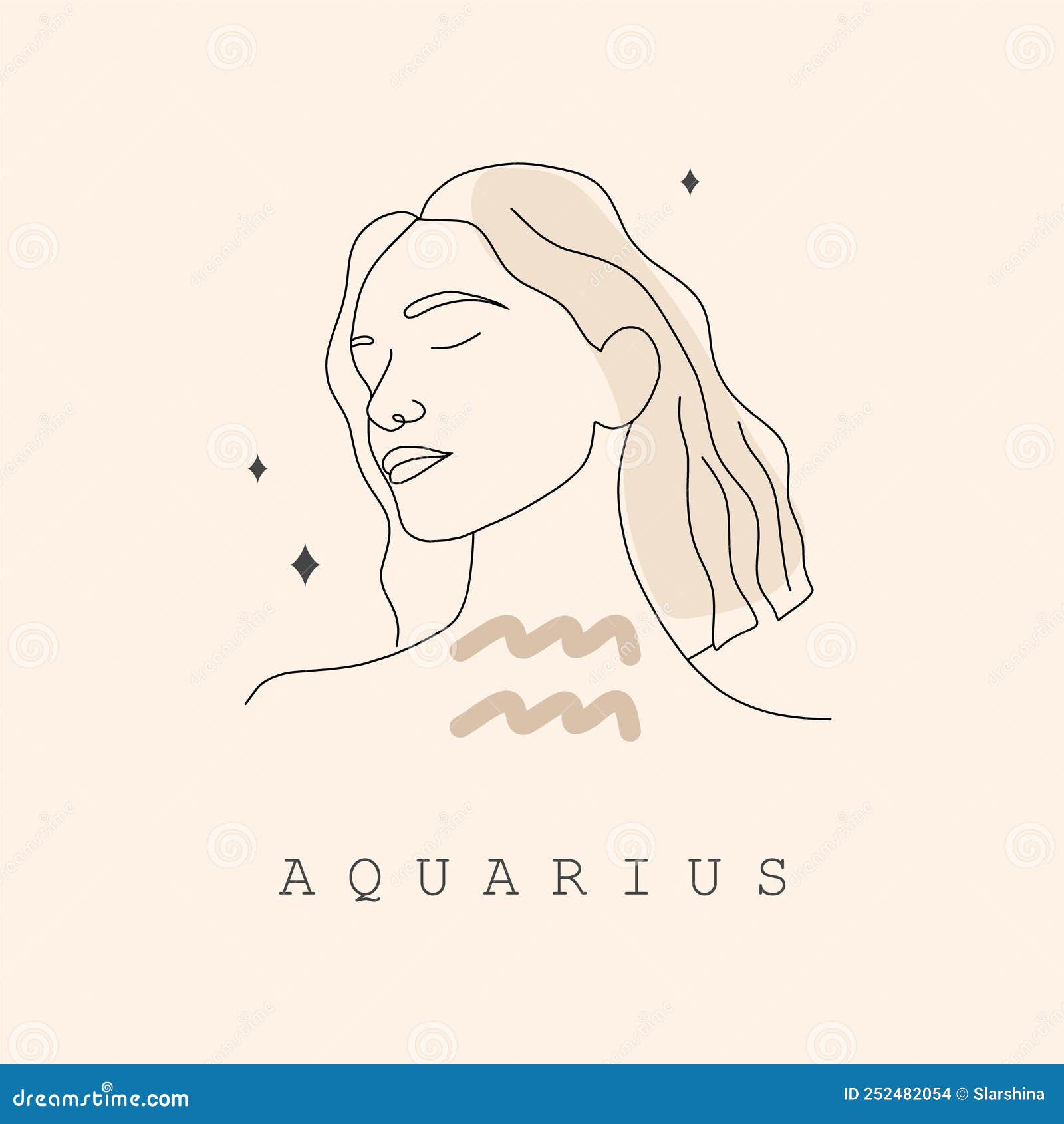Aquarius Zodiac Sign One Line Drawing Astrological Icon With Abstract