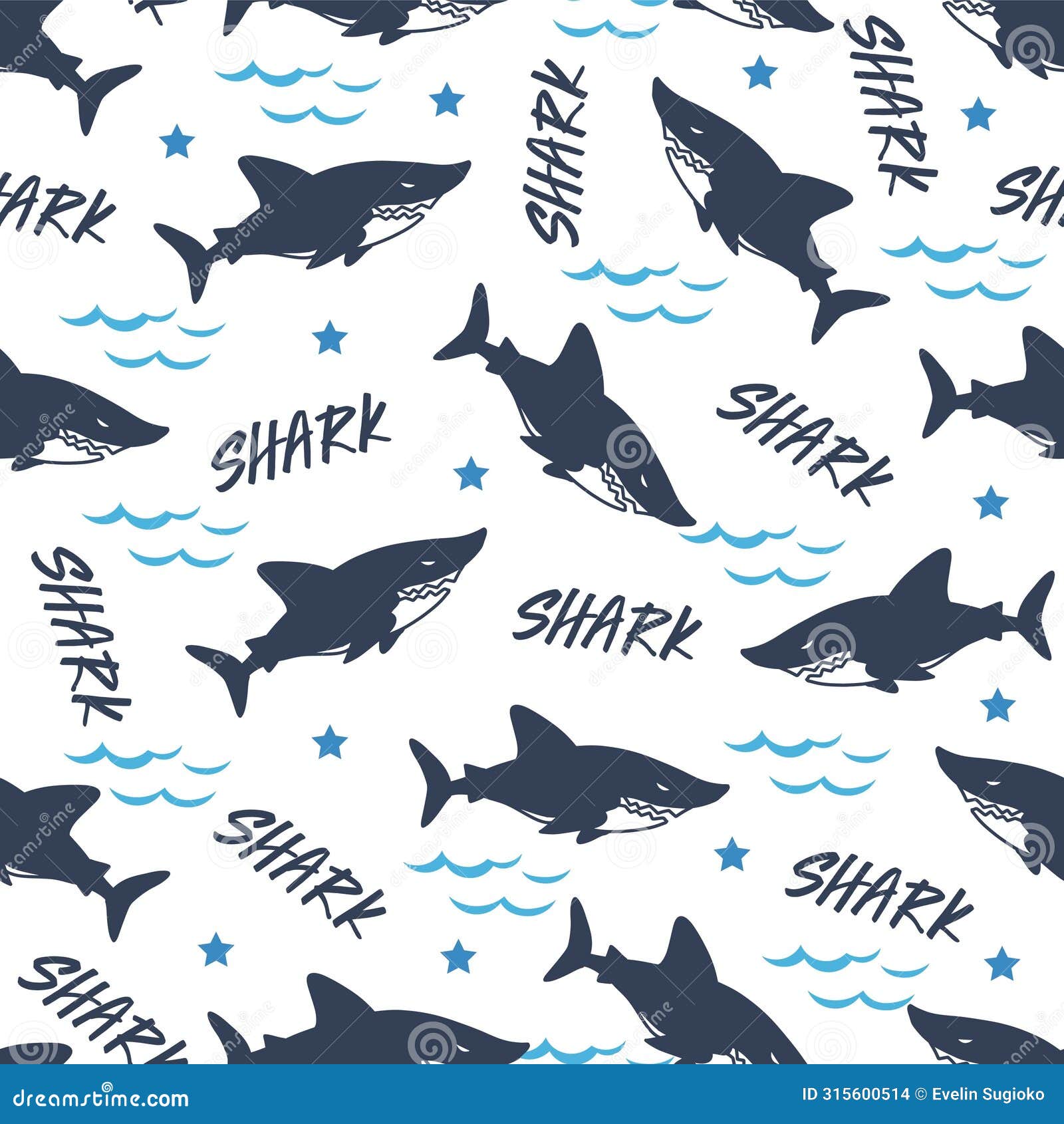 Aquatic Apex Predators Seamless Shark Pattern Vector Illustration ...