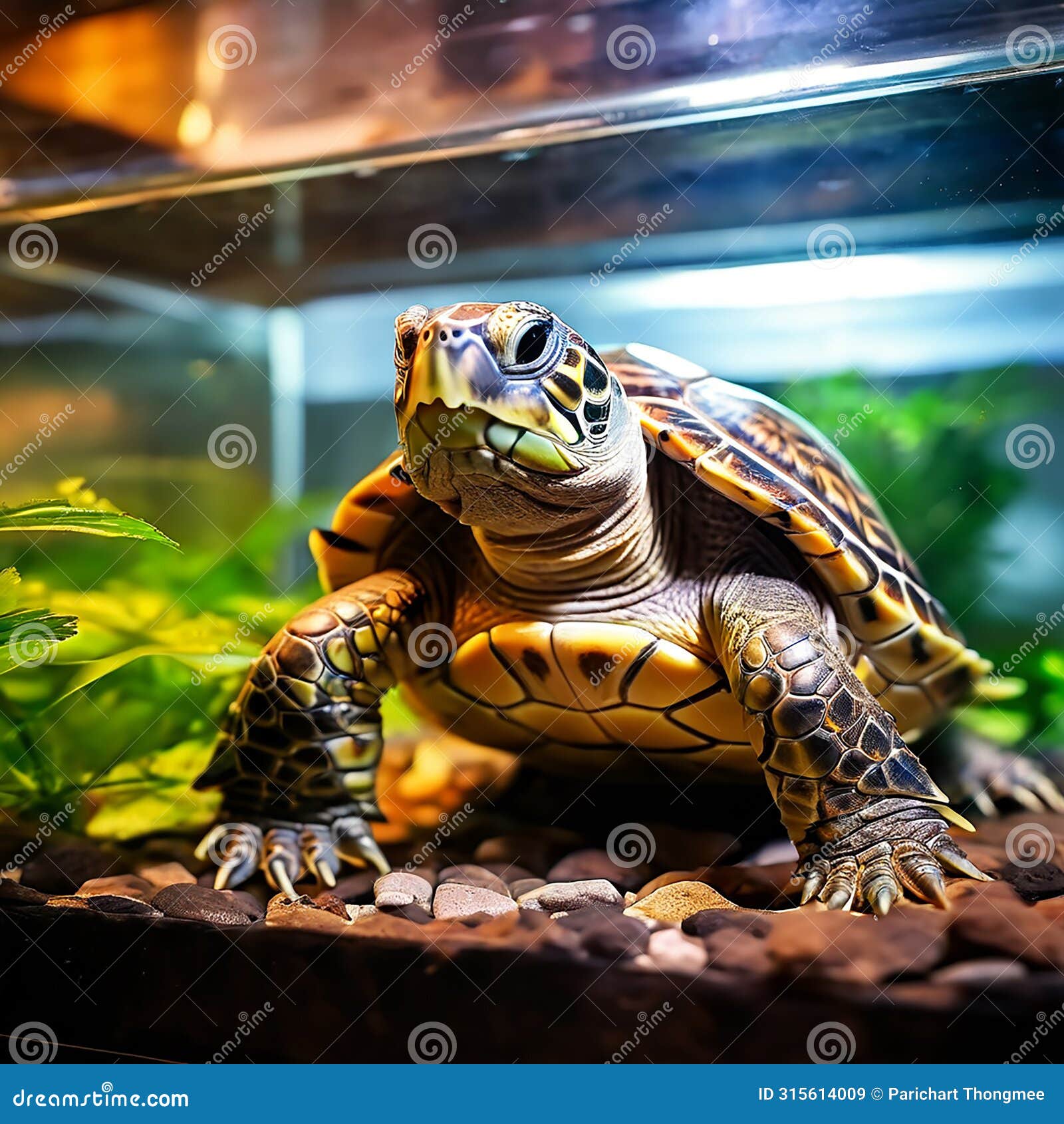Aquatic Captivity: Small Pet Turtle in Aquarium at Pet Store Stock ...
