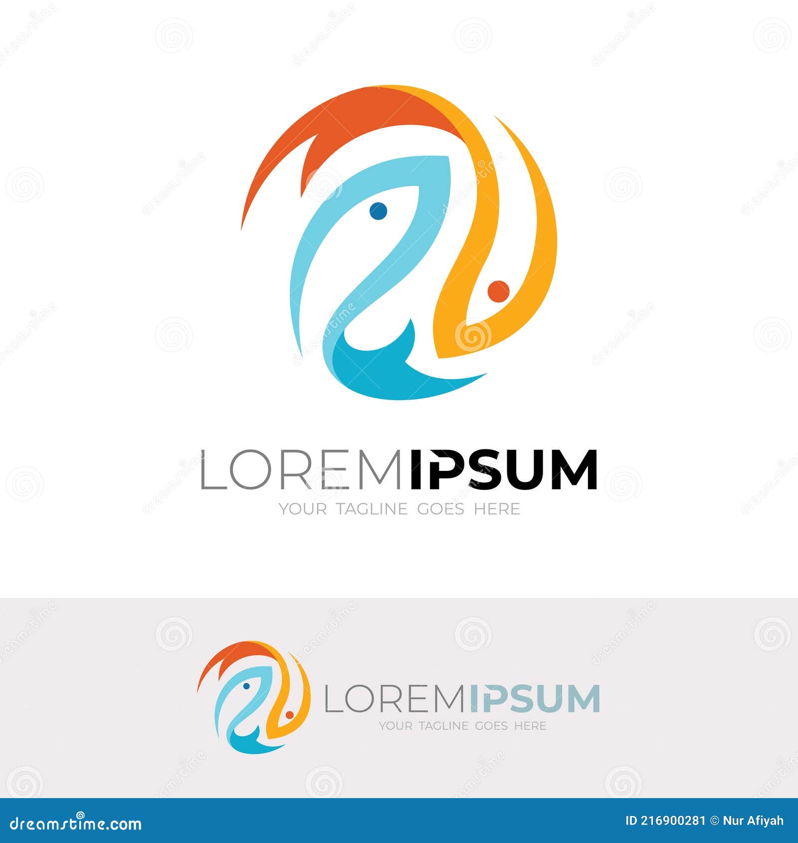 Aquatic Life Icon, Double Fish Logo with Circle Design Template Stock ...