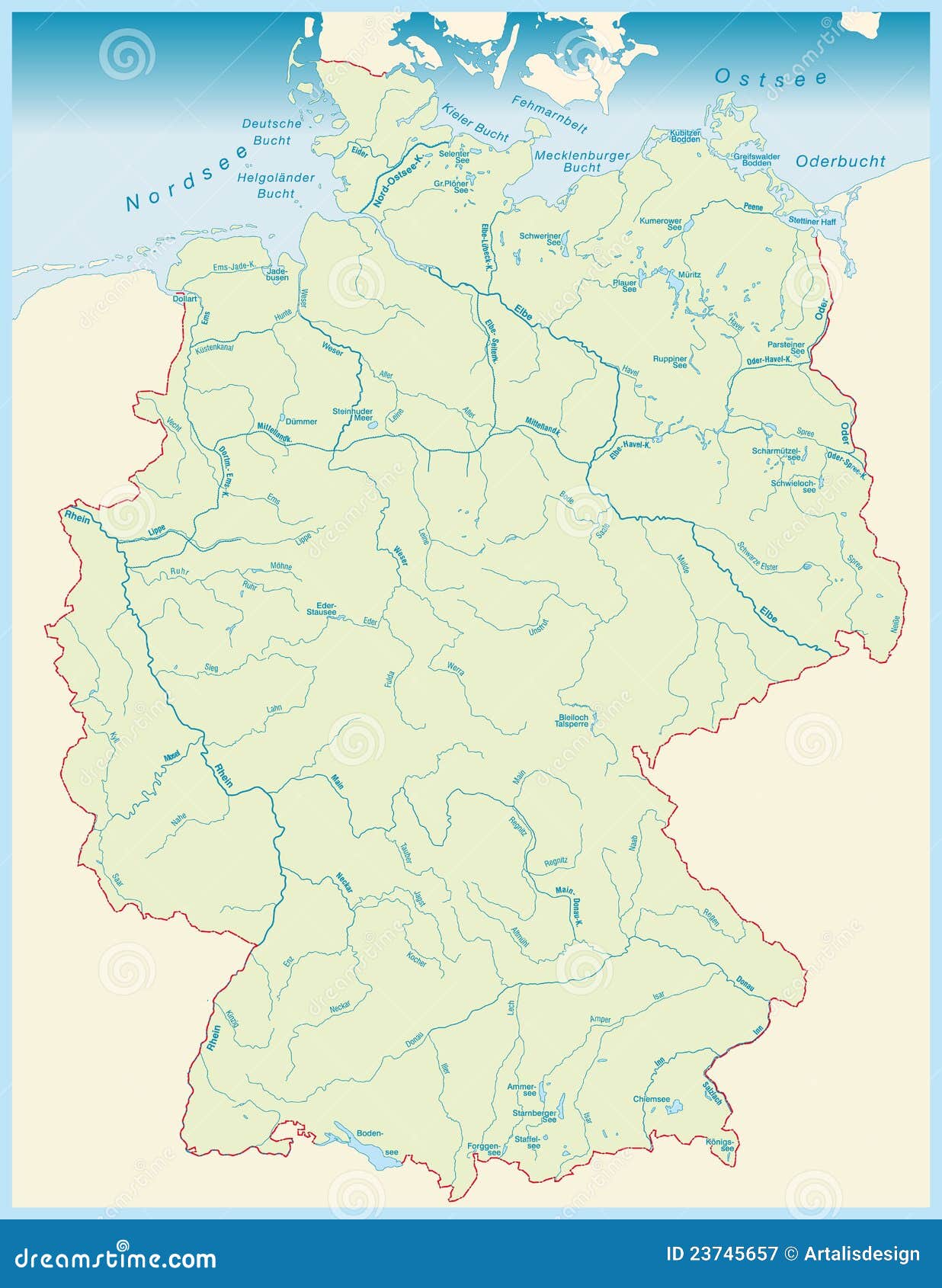 Aquatische Kaart Van Duitsland Stock Illustratie - Illustration of ...