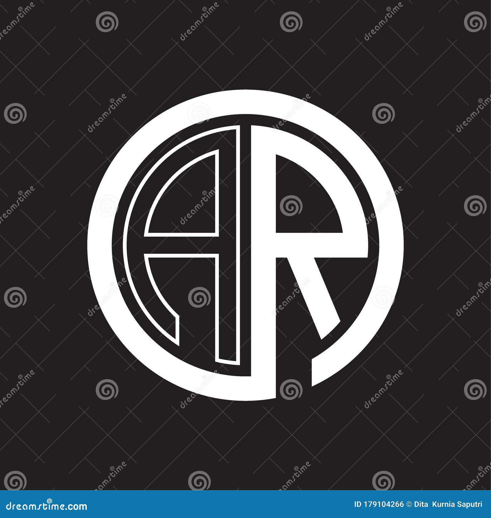 AR Logo with Circle Rounded Negative Space Design Template Stock Vector ...