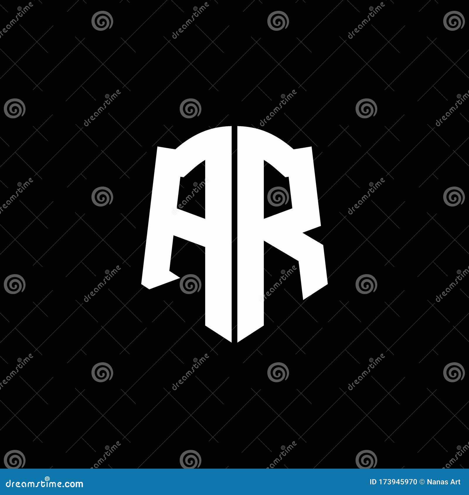 AR Monogram Letter Logo Ribbon with Shield Style Isolated on Black ...