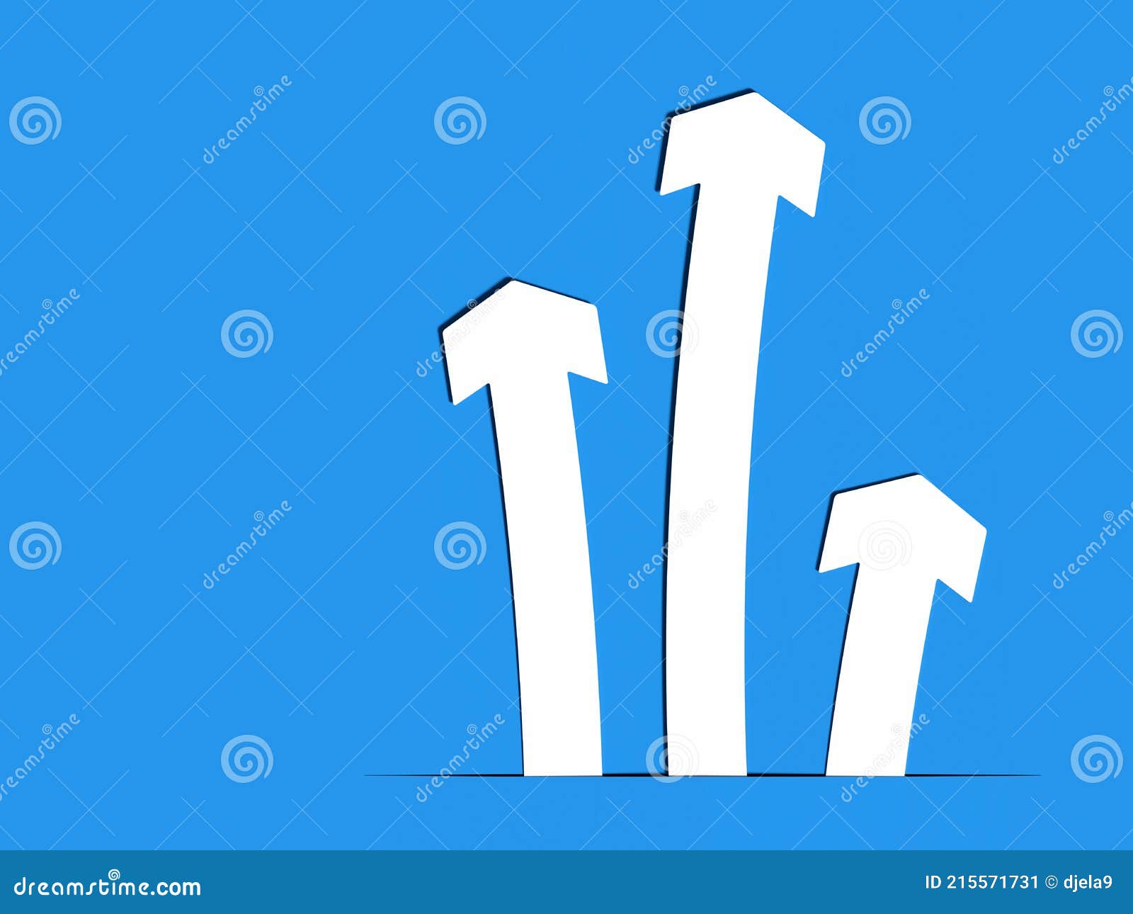 Three Solid White Arrows Pointing Upwards on Blue Background, 3d ...