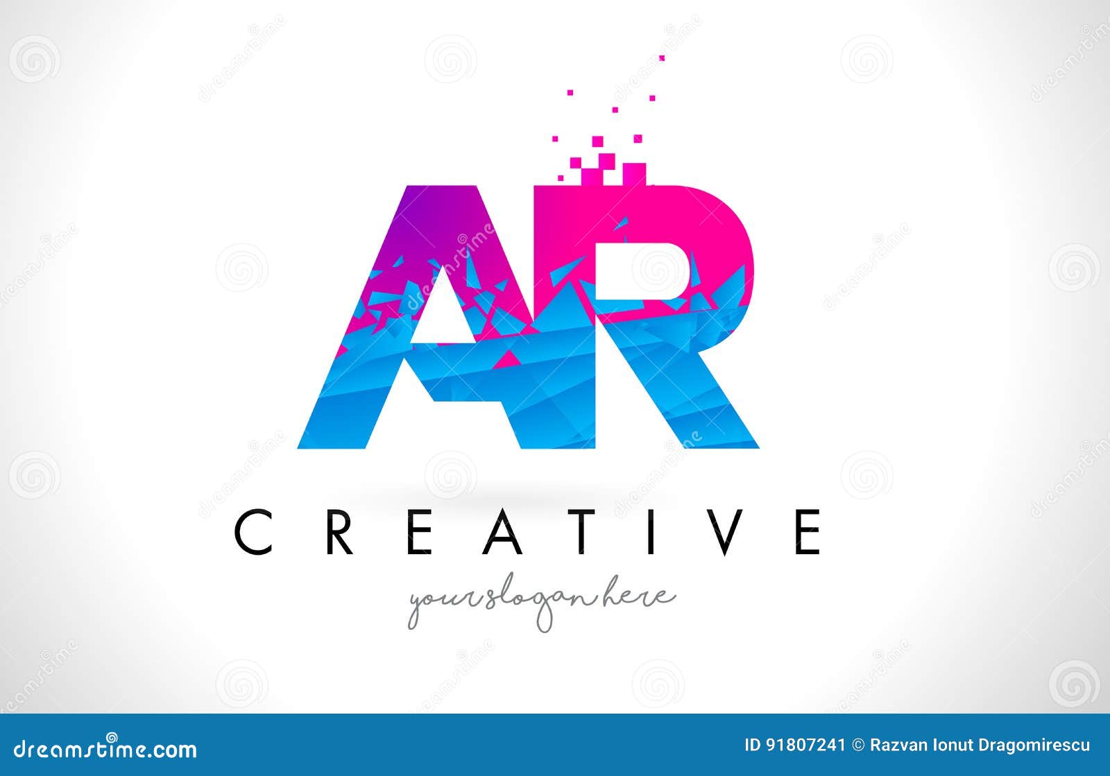 AR a R Letter Logo with Shattered Broken Blue Pink Texture Design ...