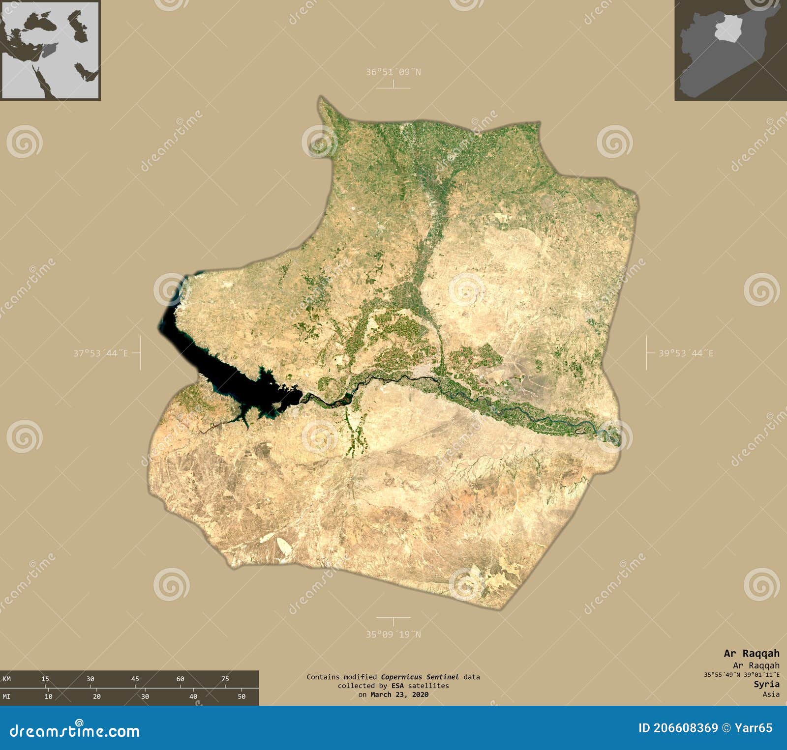 Ar Raqqah, Syria - Composition. Sentinel-2 Satellite Stock Illustration ...