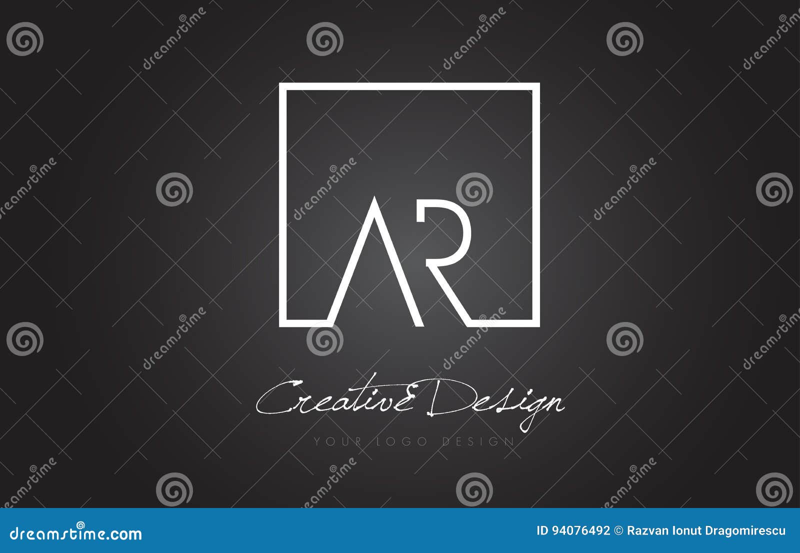 AR Square Frame Letter Logo Design with Black and White Colors. Stock ...
