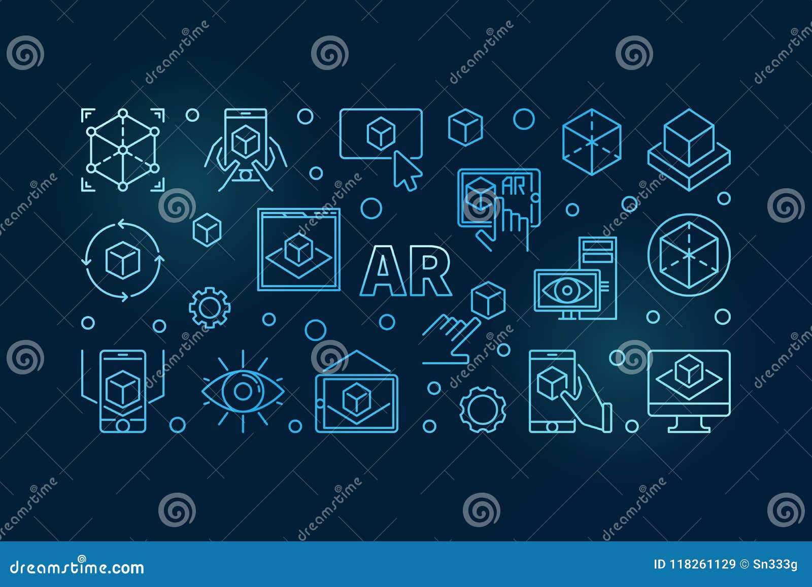 AR Vector Blue Horizontal Linear Illustration or Banner Stock Vector ...