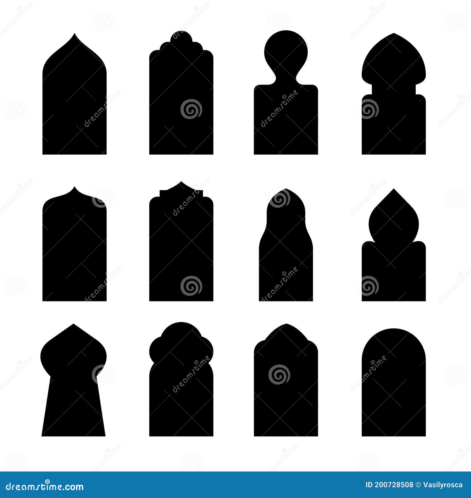 Arab Arch Door Shape Set. Islam Window Gate, Arabesque Arabian Vector ...