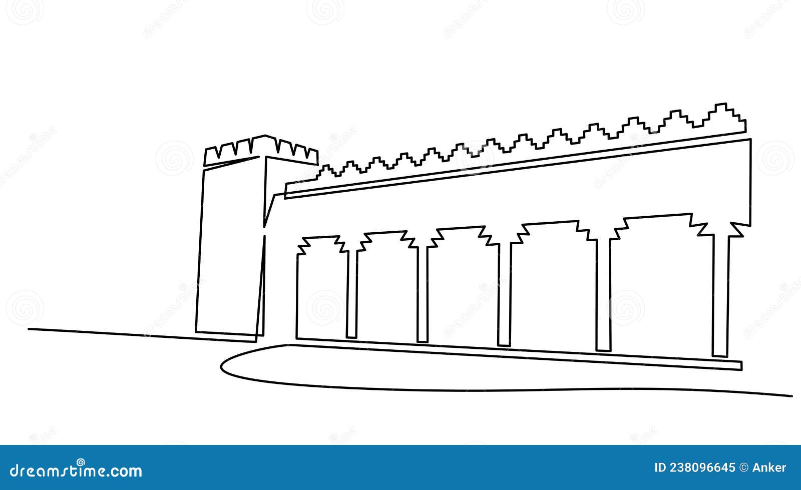 Arab Building in the National Style. Dynamic Continuous One Line ...