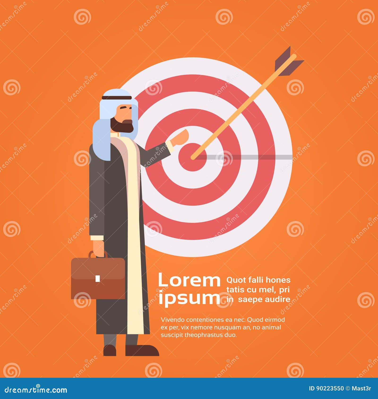 Arab Business Man Arrow Hit Target Successful Goal Stock Vector ...