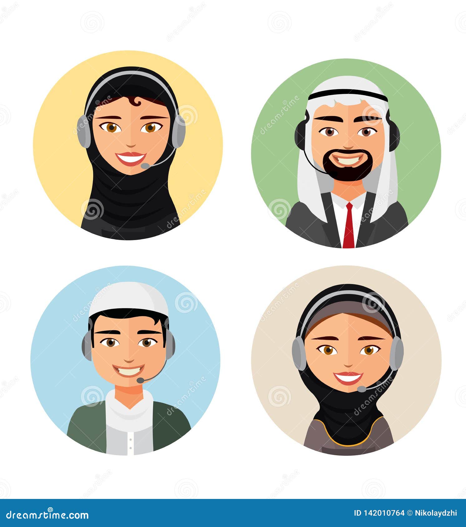 Call Center Operator with Headset Arab People Icon and Client Services ...