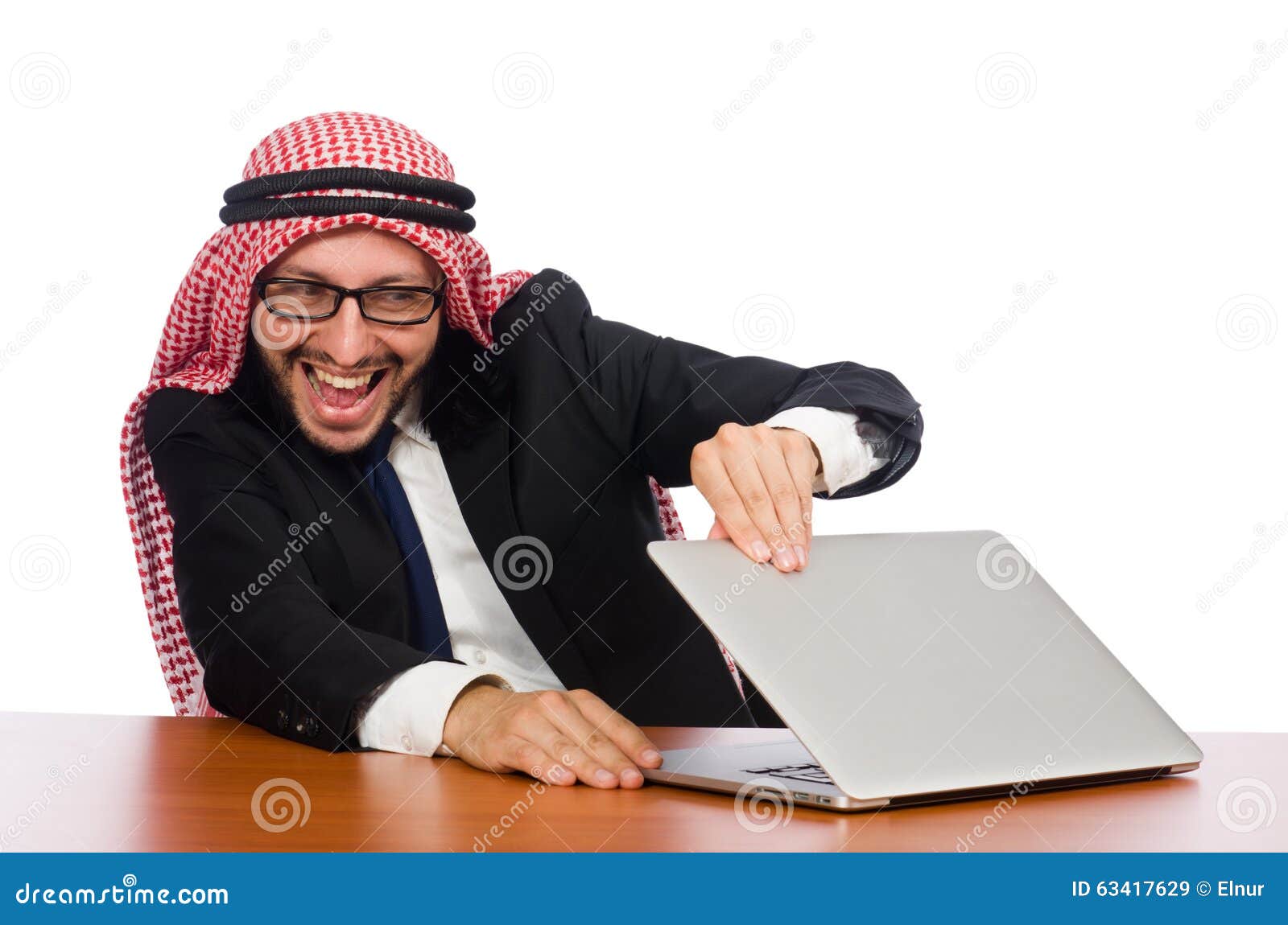 The Arab Businessman with Computer on White Stock Image - Image of ...