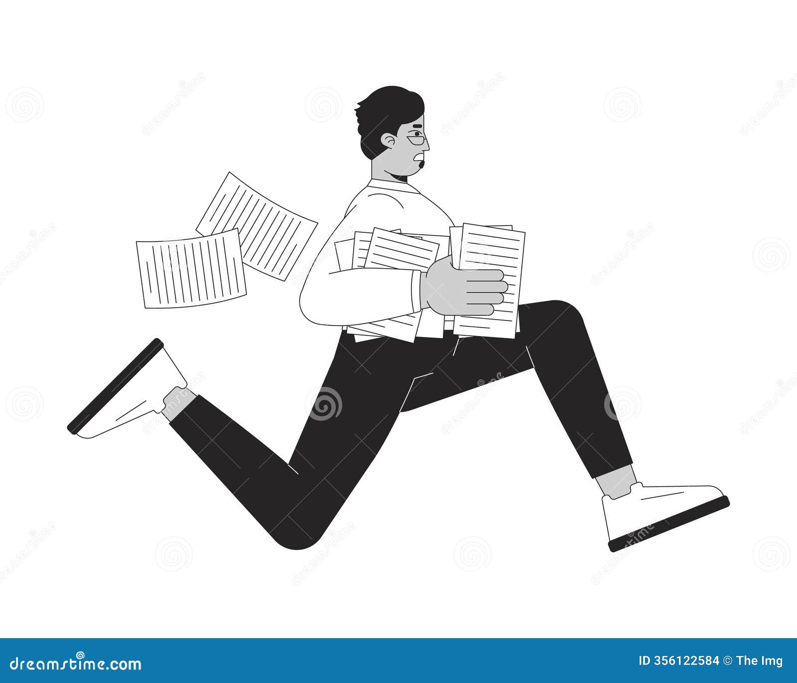 Arab Businessman Running with Papers Stack in Hand Black and White 2D ...