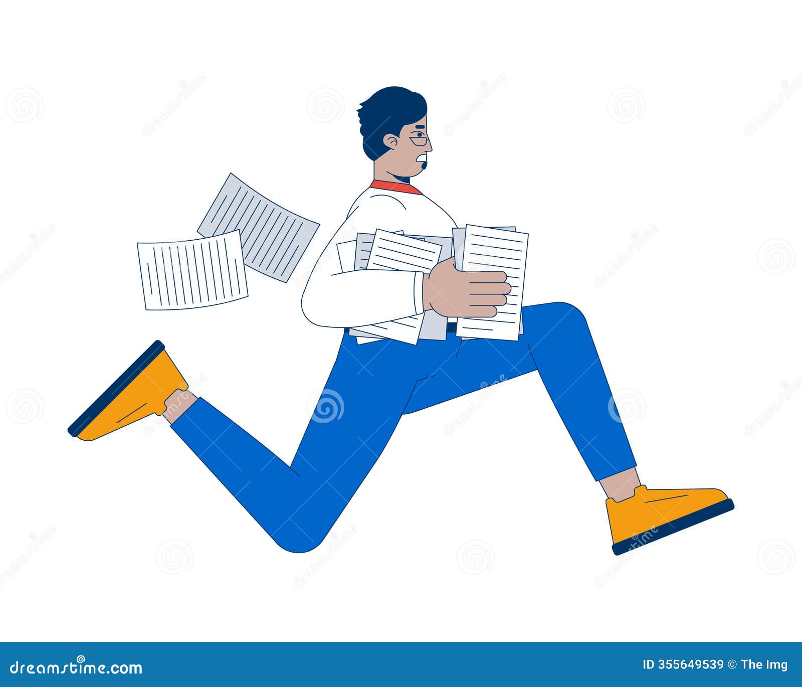 Arab Businessman Running with Papers Stack in Hand 2D Cartoon Character ...