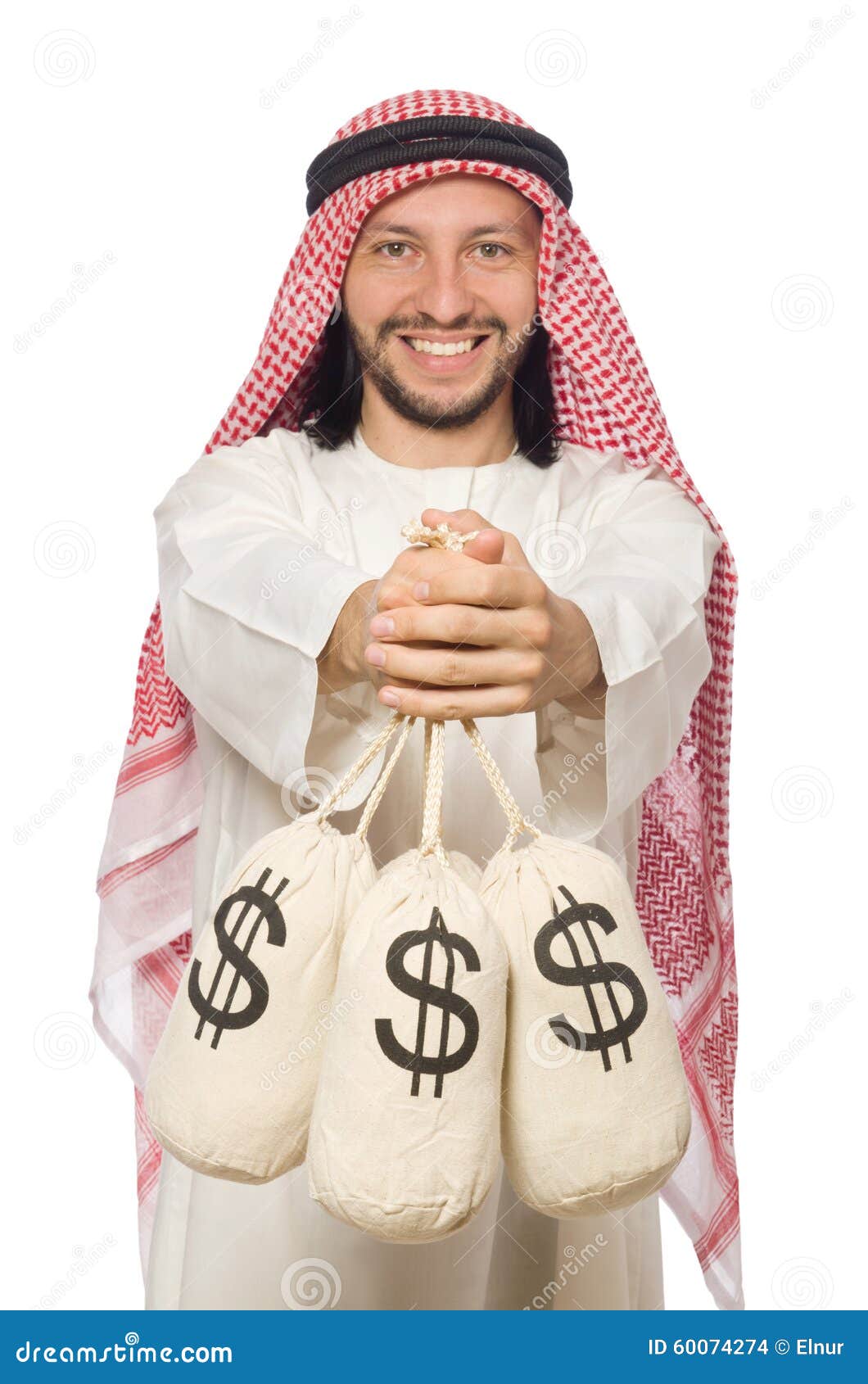 Arab Businessman with Sacks of Money Stock Photo - Image of arabic ...