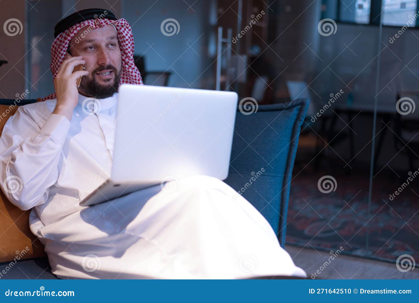 Arab Businessman Worker Works in Computer on the Workplace in the ...