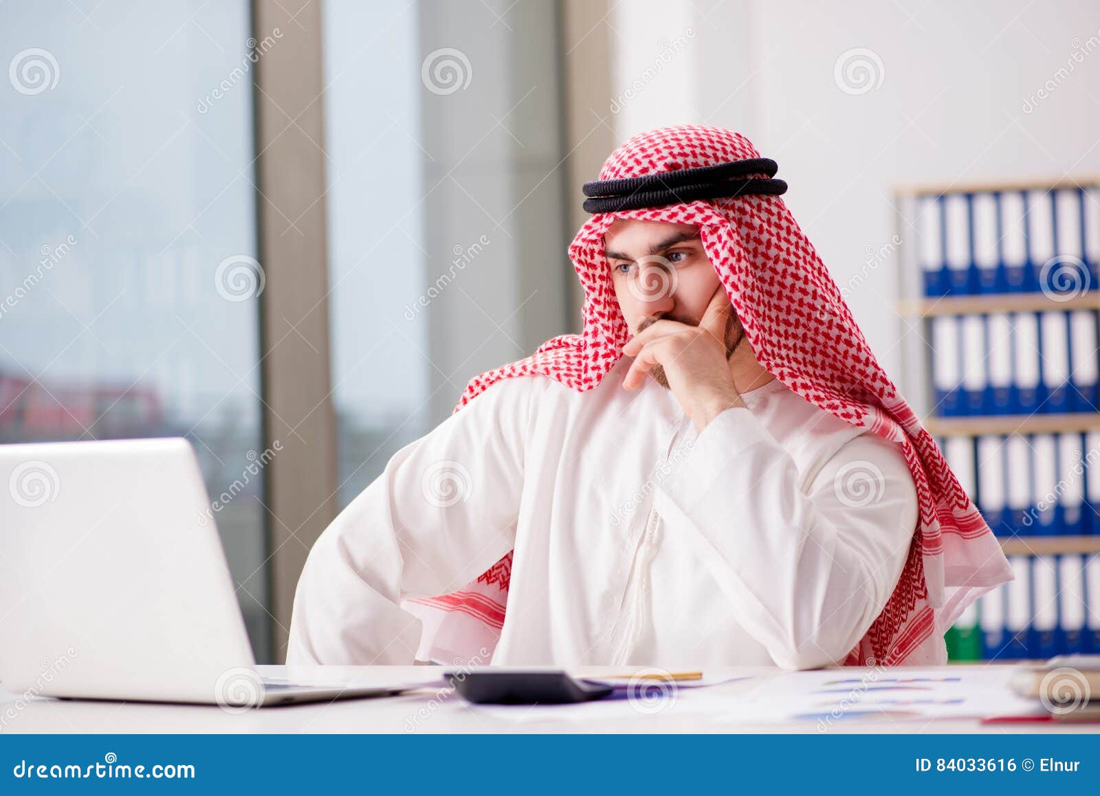 The Arab Businessman Working on Laptop Computer Stock Photo - Image of ...