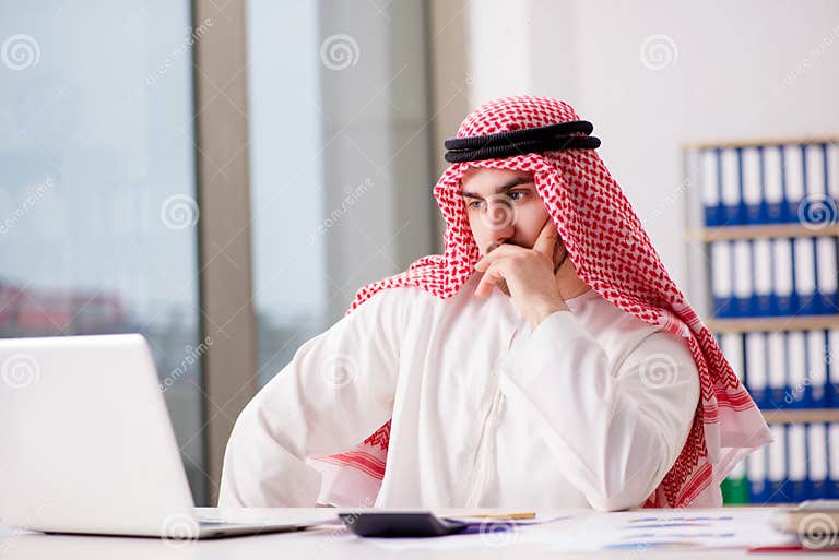 The Arab Businessman Working on Laptop Computer Stock Photo - Image of ...