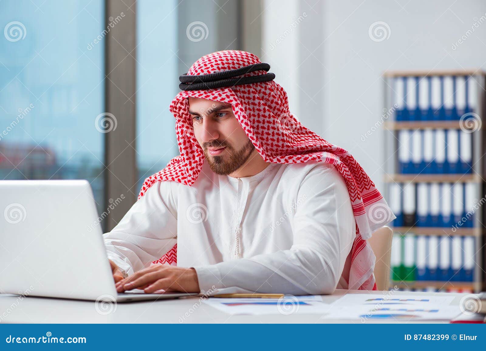 The Arab Businessman Working on Laptop Computer Stock Image - Image of ...