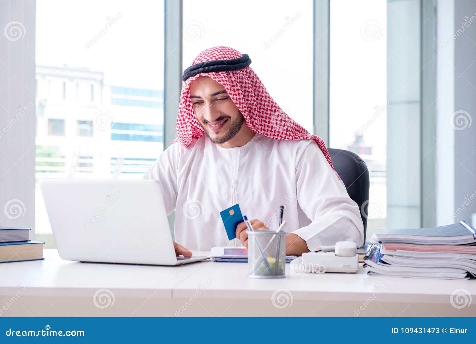 The Arab Businessman Working in the Office Stock Image - Image of ...