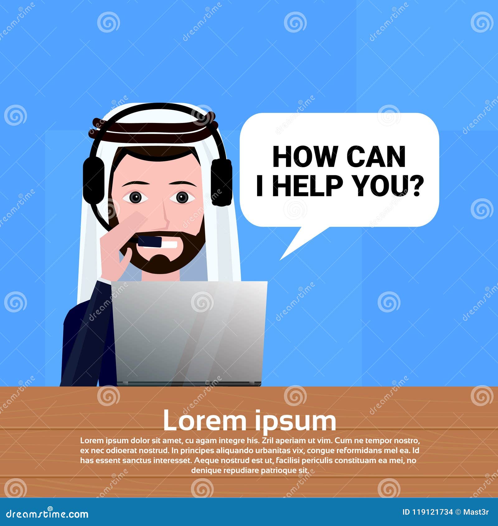 Arab Call Center Headset Agent Man Bubble Client Support Online ...