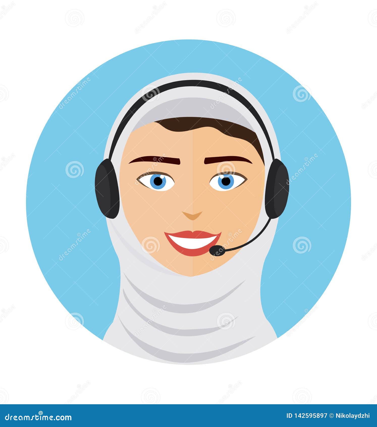 Arab Call Center Operator with Headset Icon Web Design Communication ...