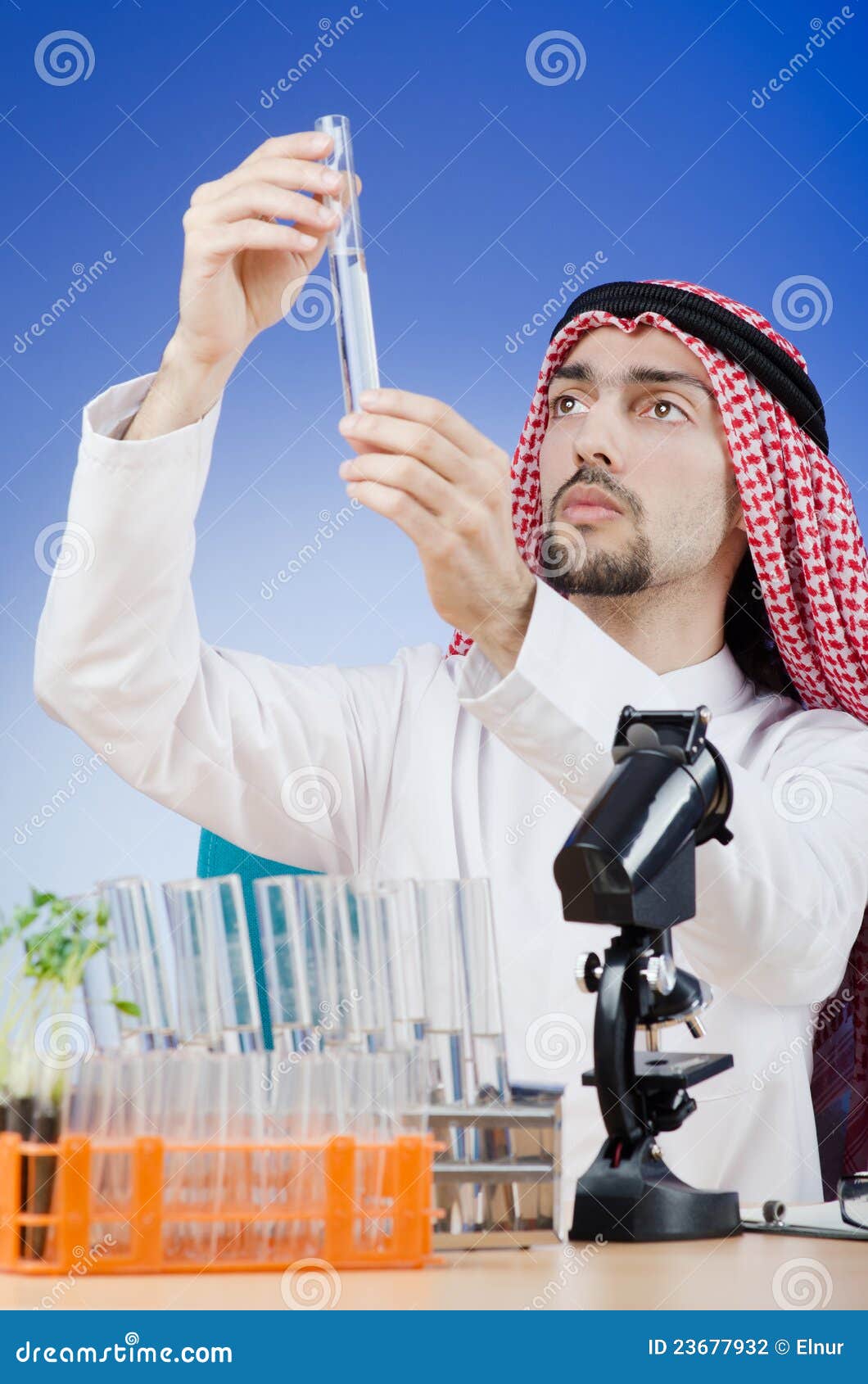 Arab Chemist Working in Lab Stock Photo - Image of microbiology ...