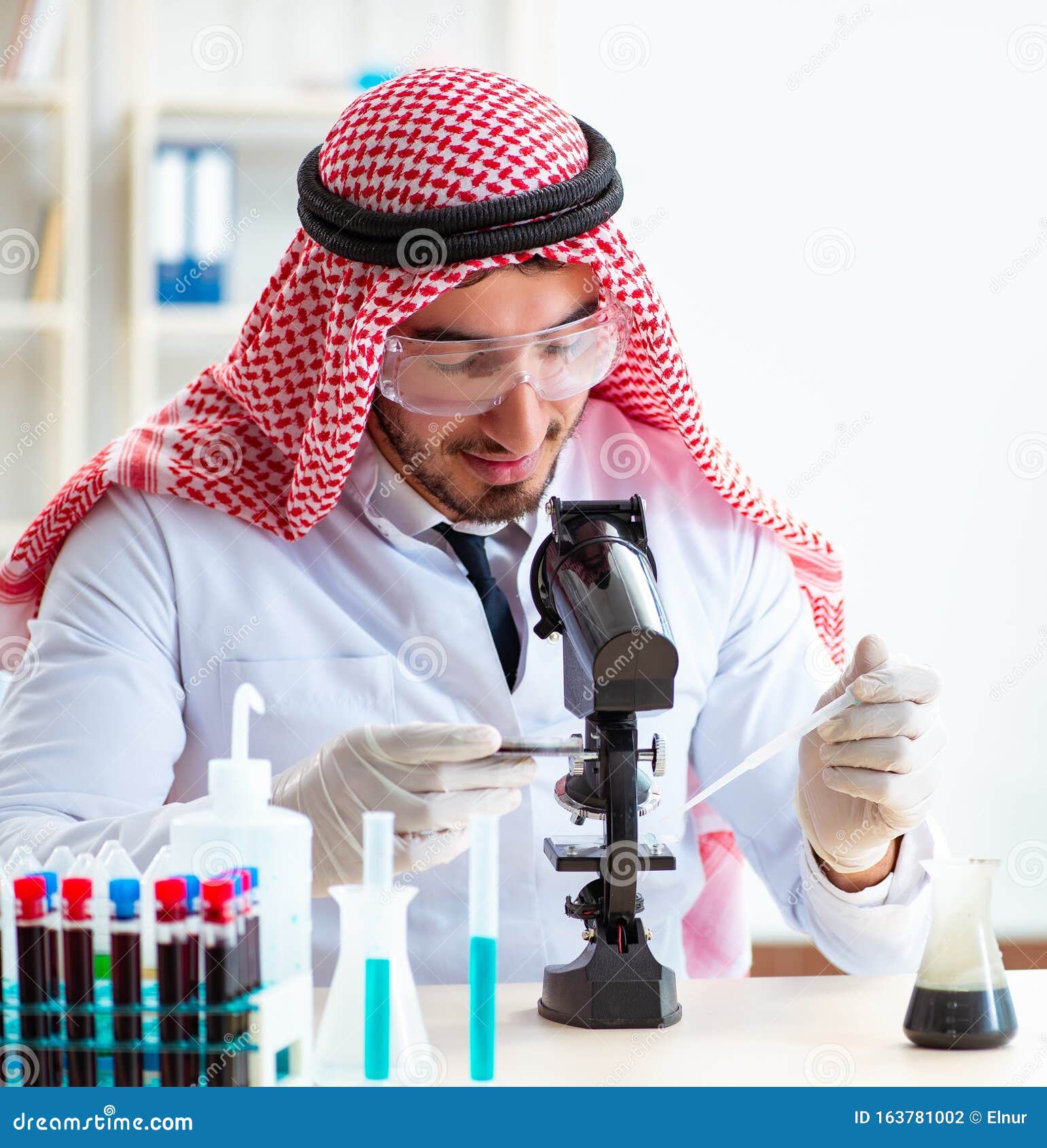 Arab Chemist Working in the Lab Office Stock Photo - Image of molecular ...