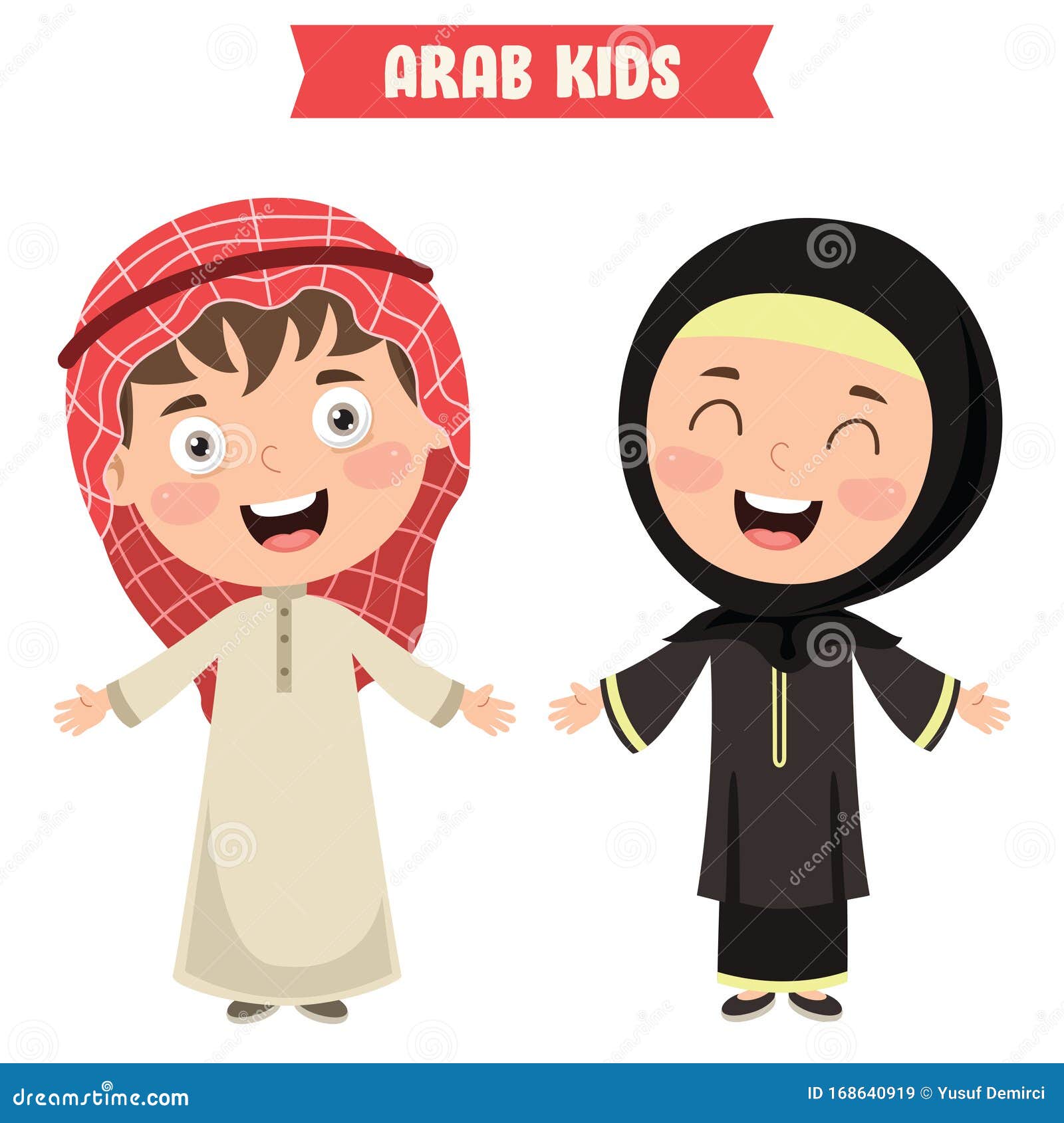 Arab Children Wearing Traditional Clothes Stock Vector - Illustration ...