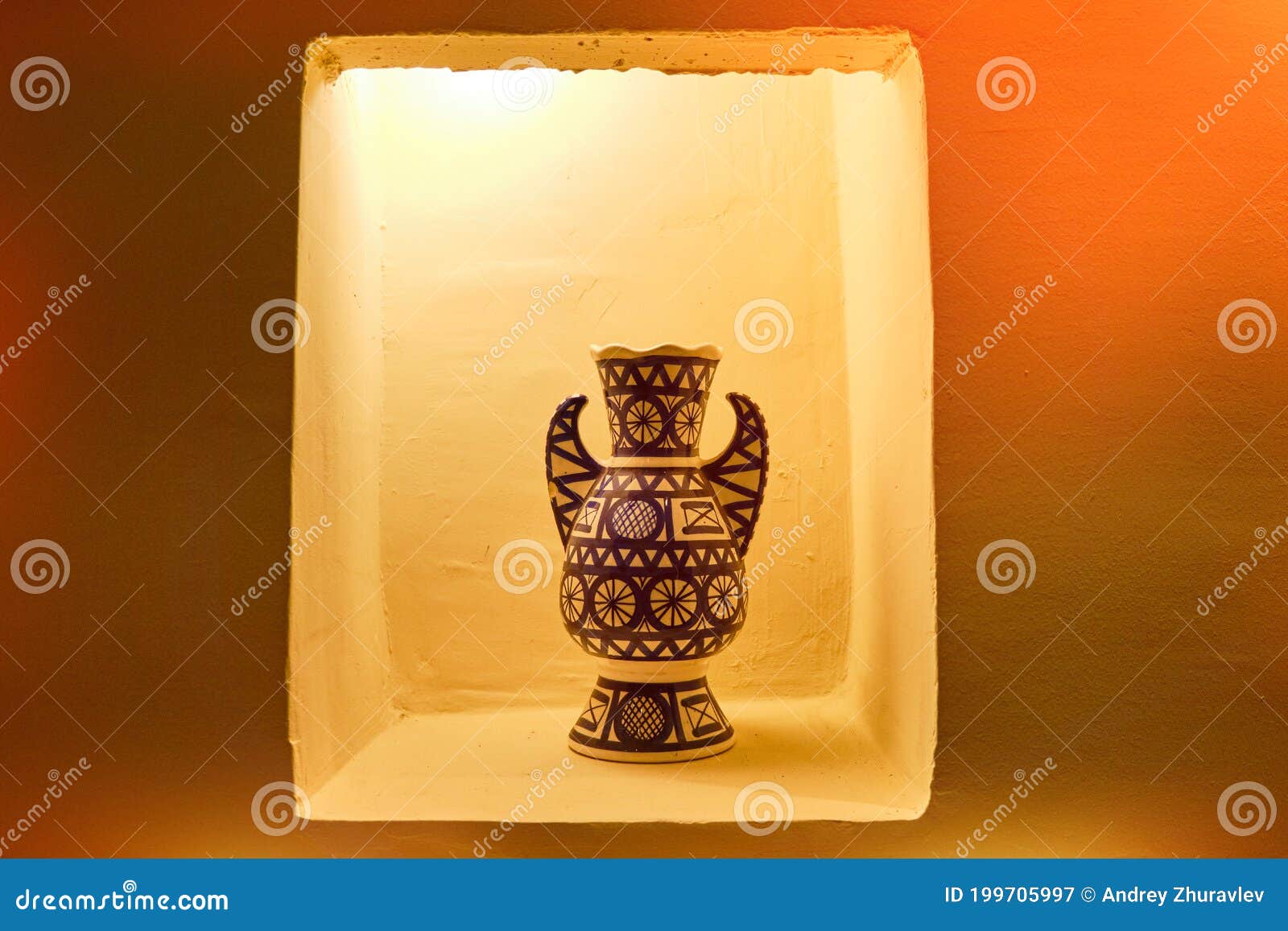 Arab Clay Vase Blue with White Patterns. an Amphora with an Abstract ...