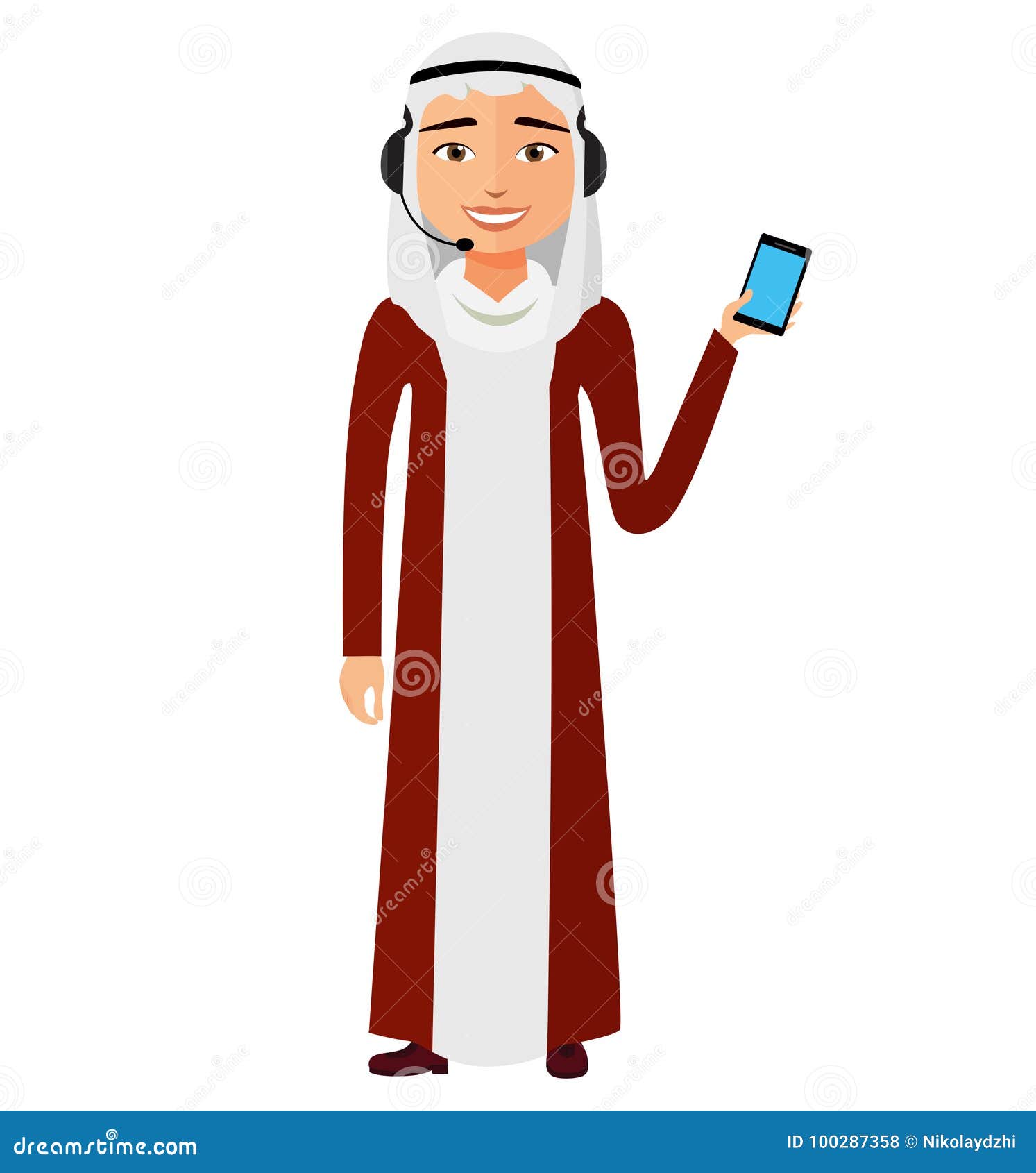 Arab Customer Service Call Center Operator with Microphone on Du Stock ...