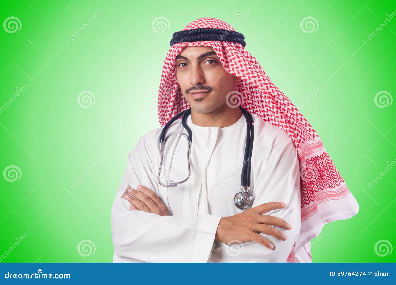 Arab Doctor with Stethoscope on White Stock Photo - Image of male ...