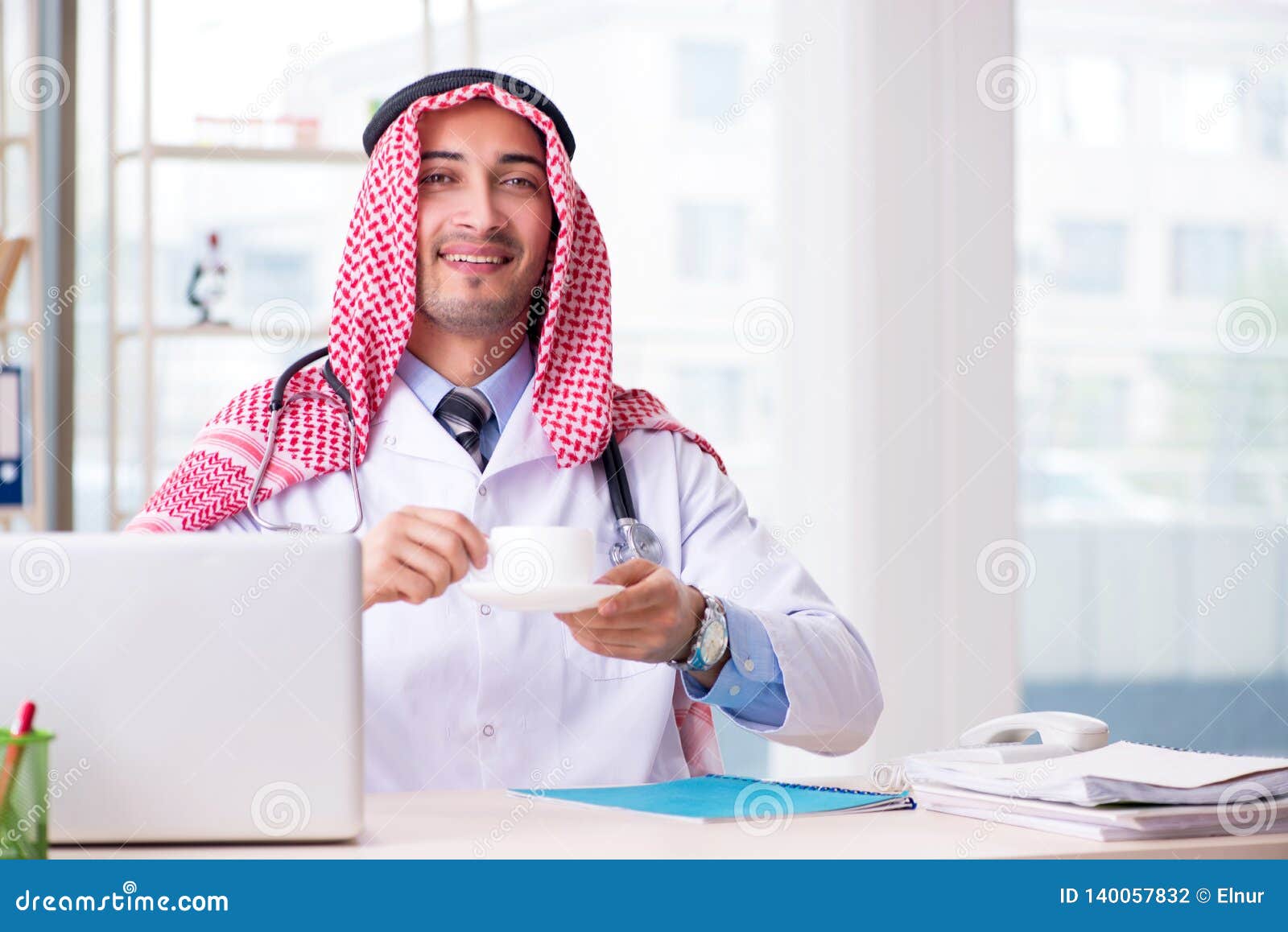 The Arab Doctor Working in the Clinic Stock Photo - Image of laboratory ...