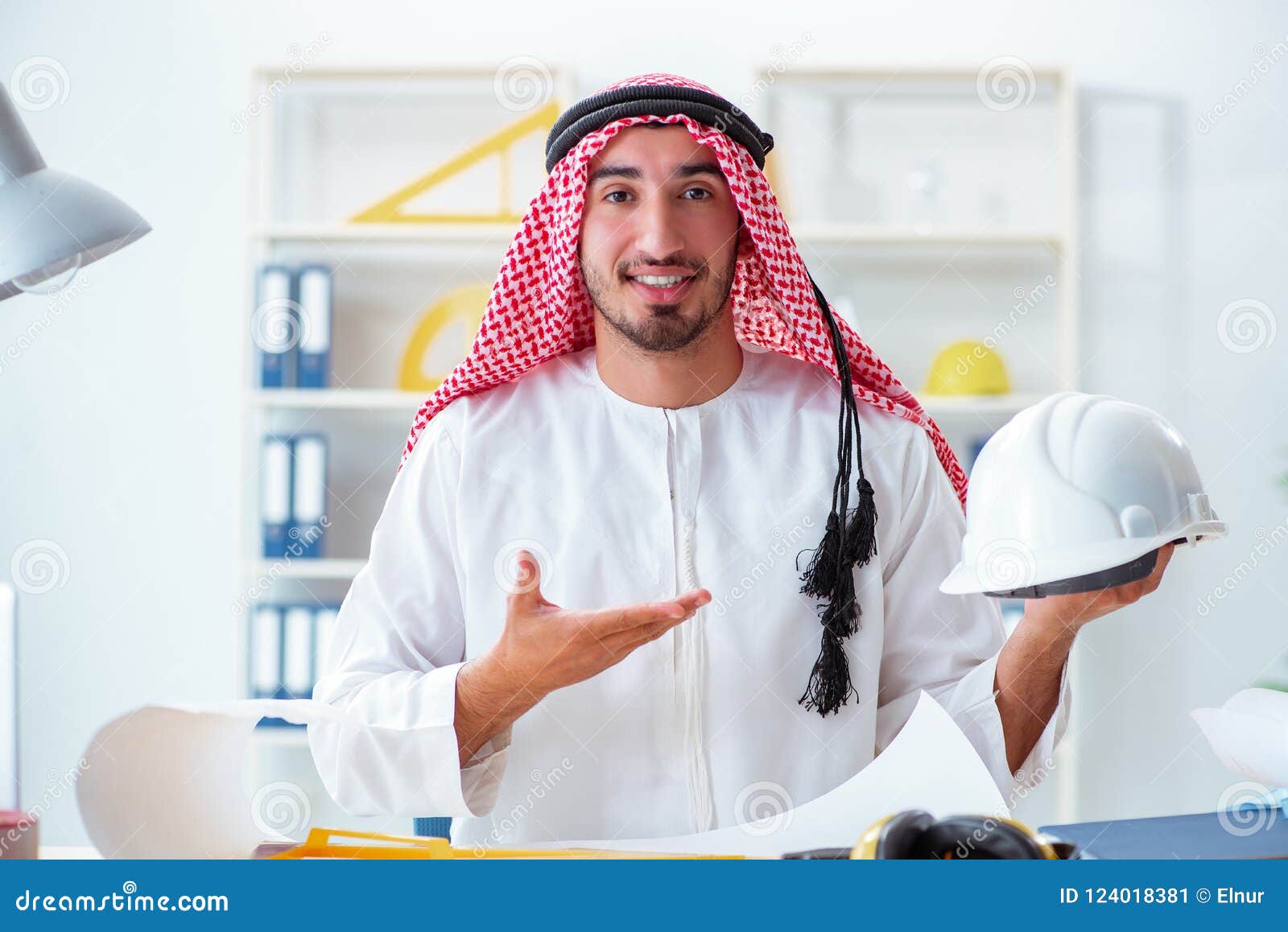 The Arab Engineer Working on New Project Stock Image - Image of builder ...