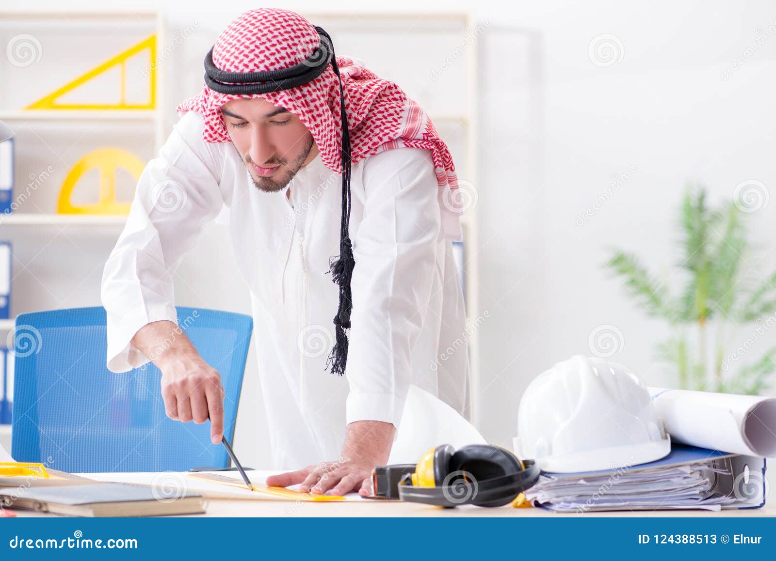 The Arab Engineer Working on New Project Stock Image - Image of arab ...