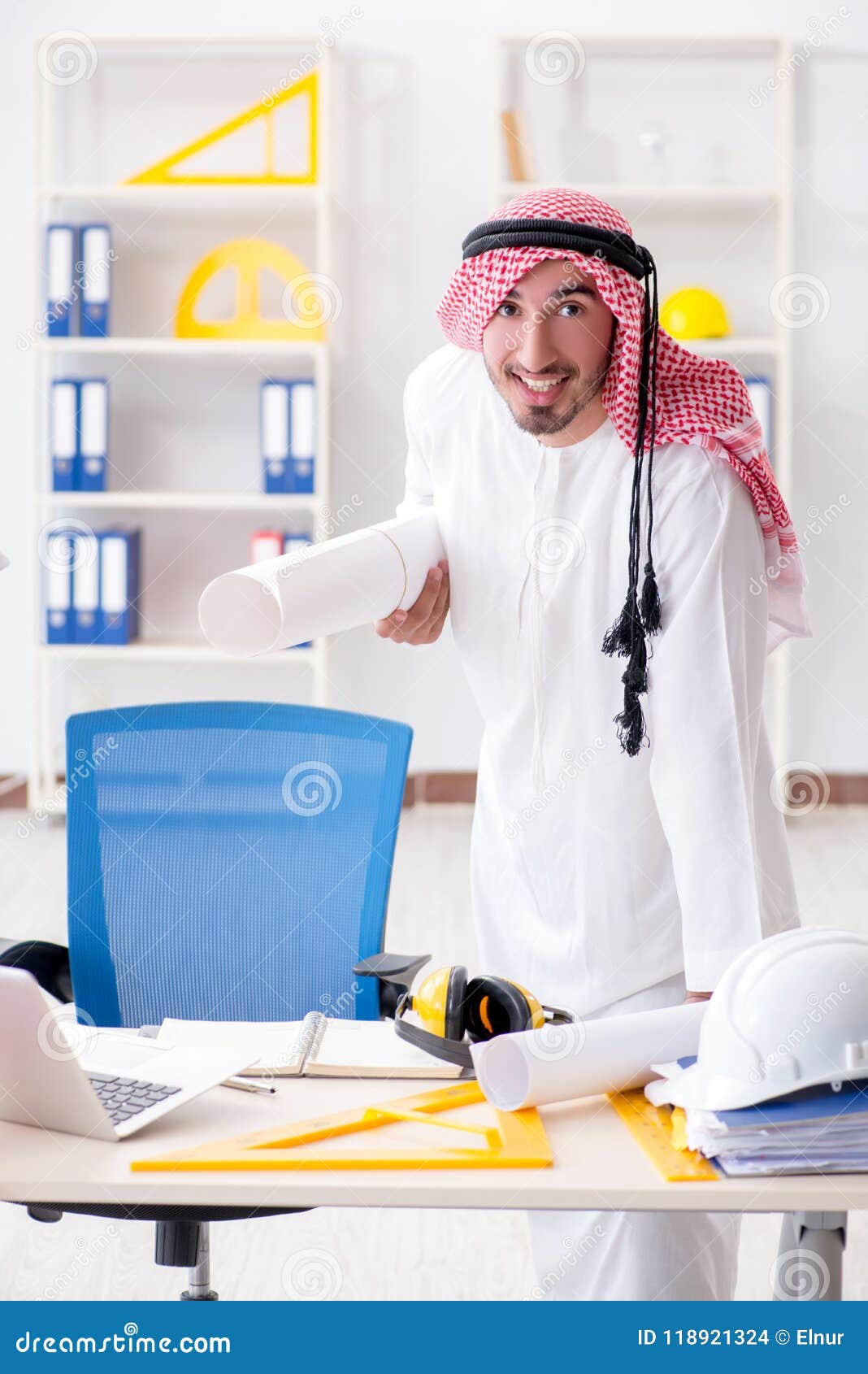 The Arab Engineer Working on New Project Stock Photo - Image of drawing ...