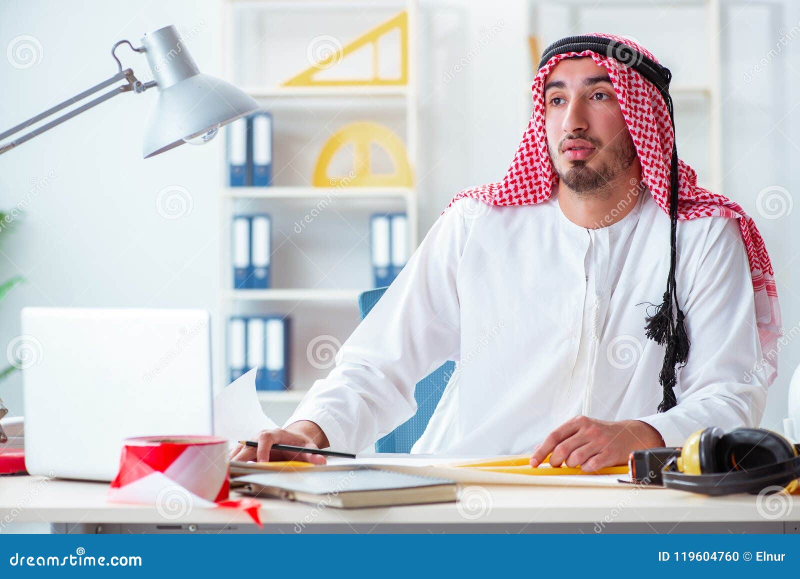 The Arab Engineer Working on New Project Stock Photo - Image of line ...