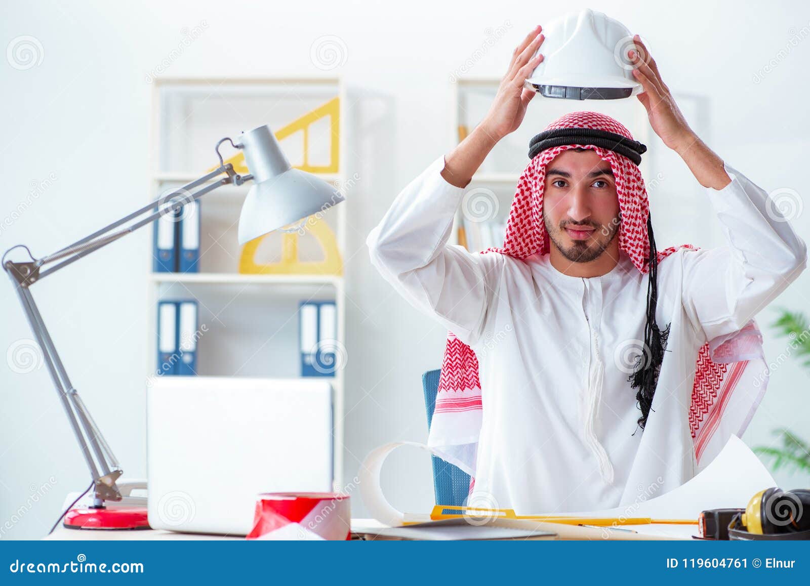 The Arab Engineer Working on New Project Stock Image - Image of blue ...
