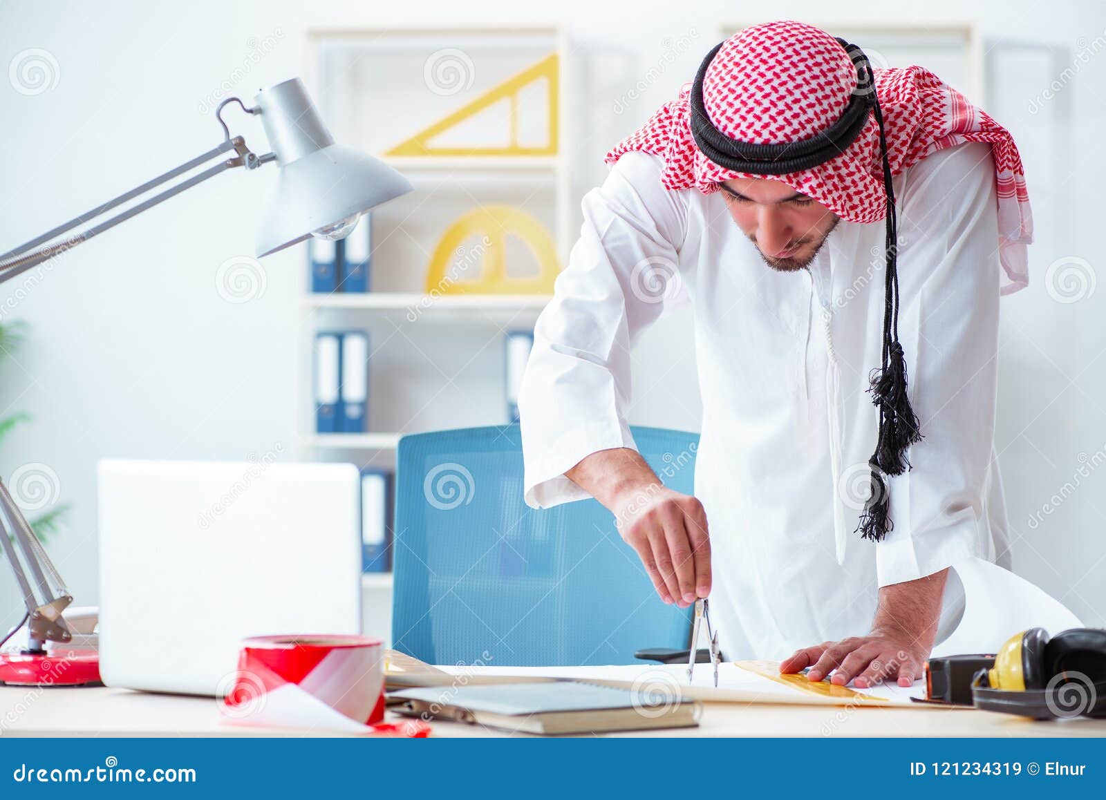 The Arab Engineer Working on New Project Stock Image - Image of ...