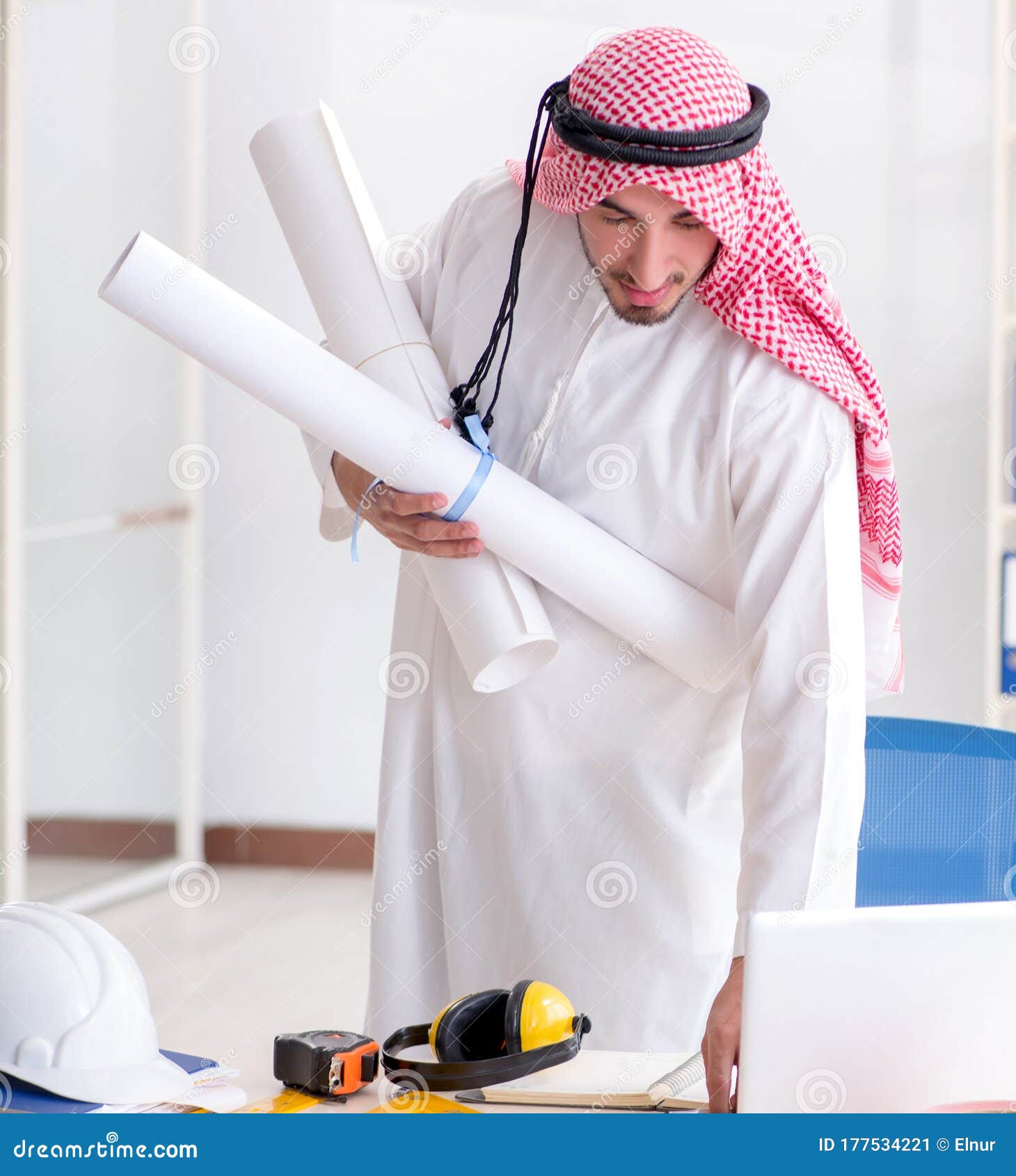 Arab Engineer Working on New Project Stock Image - Image of design ...