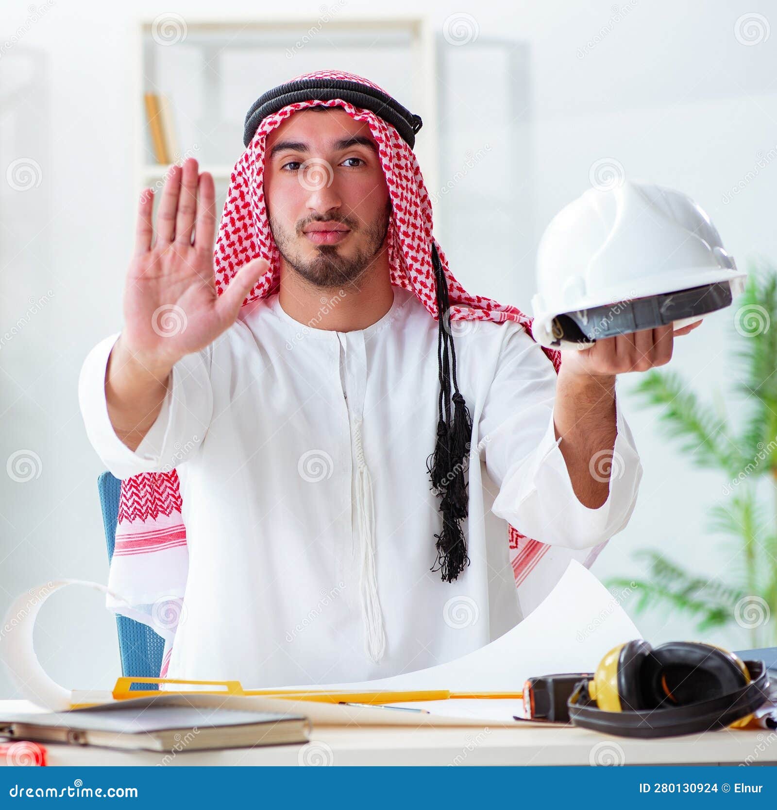 Arab Engineer Working on New Project Stock Photo - Image of draft ...