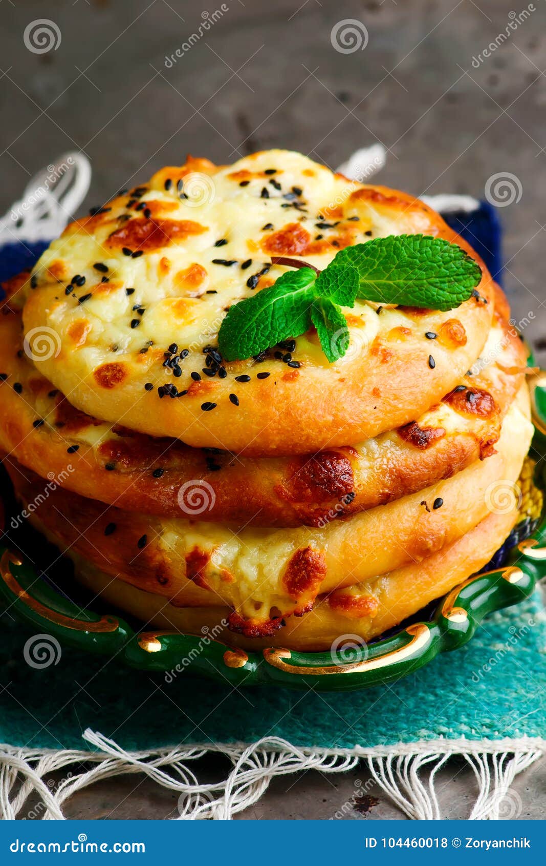 Arab Flat Bread, with Cheese, Meat and Vegetables. Stock Photo - Image ...