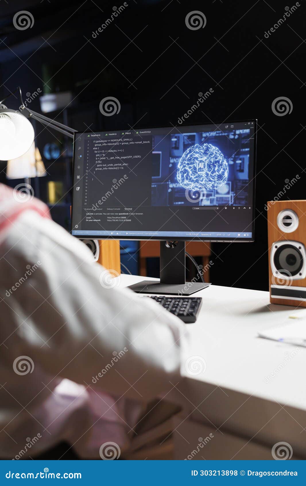 Arab Guy Utilizes AI on Desktop Computer Stock Photo - Image of attire ...