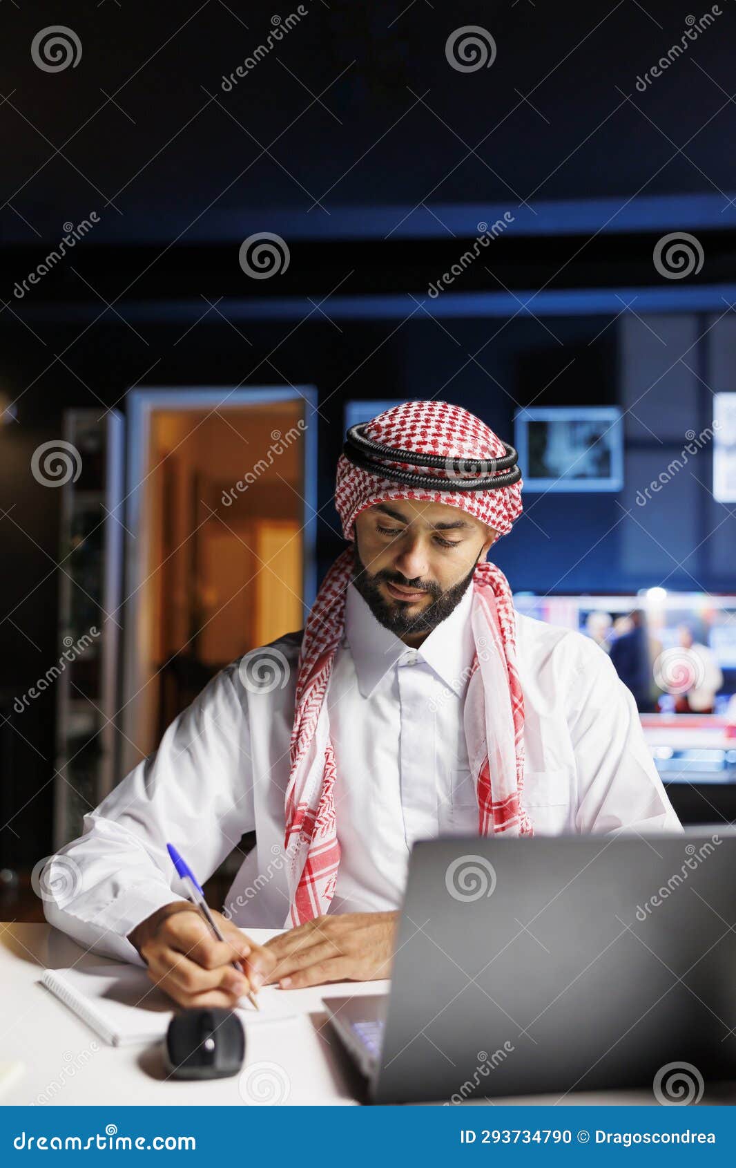 Arab Guy Writing Notes from His Laptop Stock Photo - Image of male ...