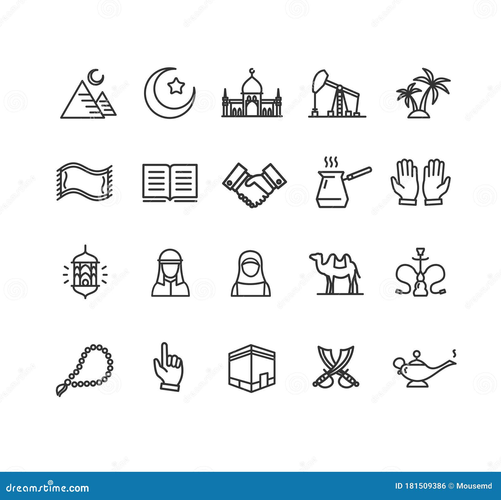 Arab Islamic Sign Black Thin Line Icon Set. Vector Stock Vector ...
