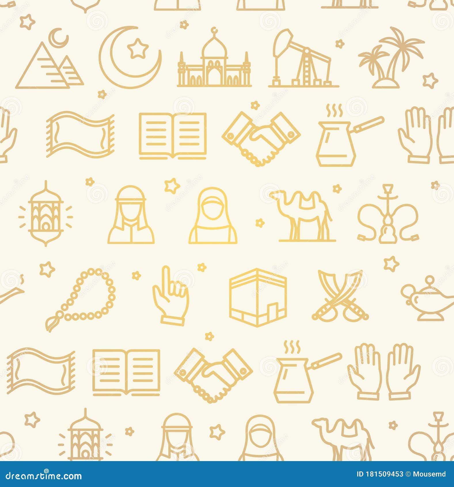 Arab Islamic Signs Seamless Pattern Background on a White. Vector Stock ...