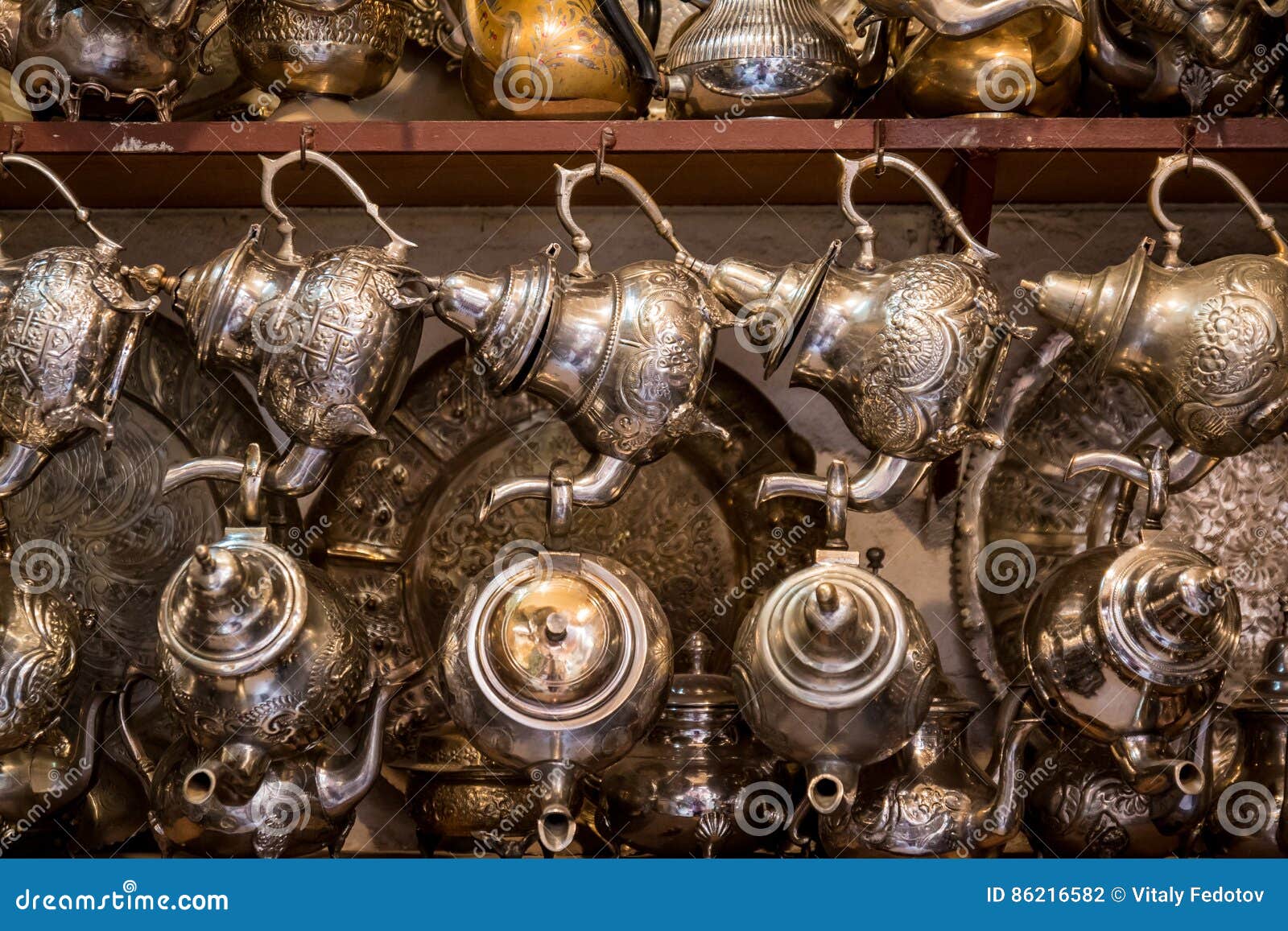 Arab Kettles for Tea on Oriental Bazaar Stock Photo - Image of oriental ...