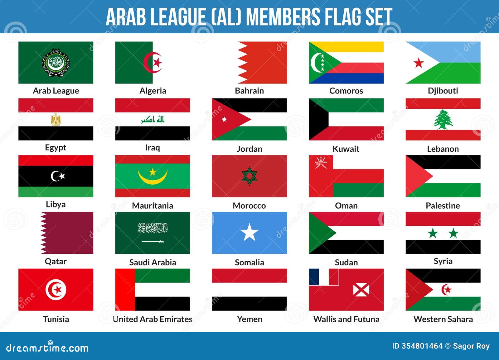 Arab League, AL Members Flag Set Vector Illustration Stock Vector ...